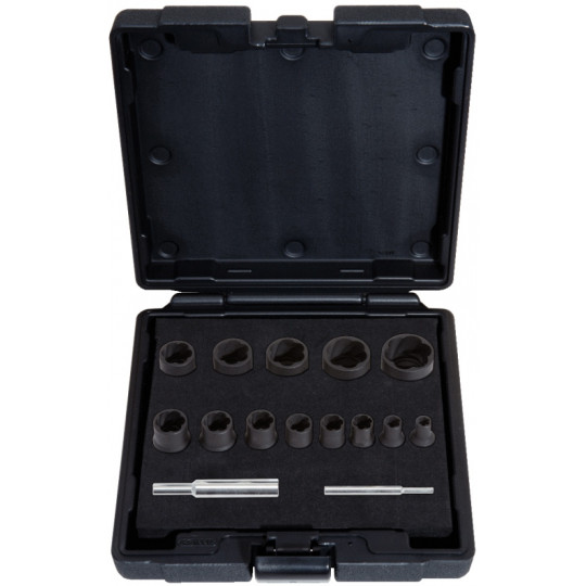Coffret de douilles à chocs spéciales pour vis et écrous abîmés 1/4'' - 1/2'' - 6 à 27 mm, 15 ...