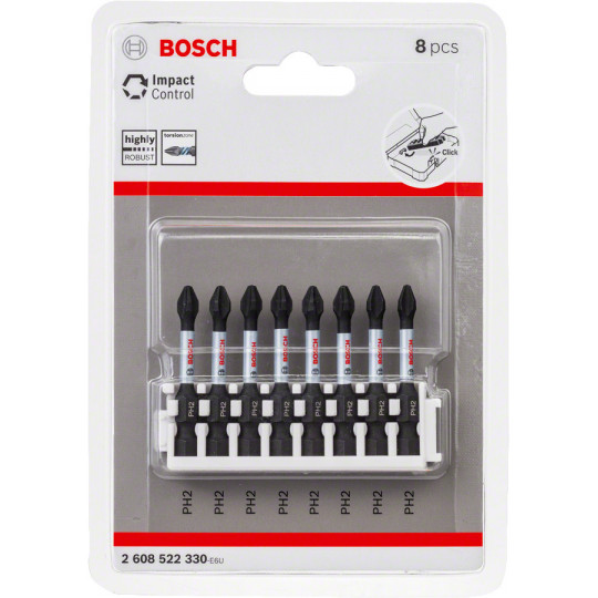 Kit 8 Embouts de vissage qualité Impact PH2 50 mm - BOSCH | 2608522330