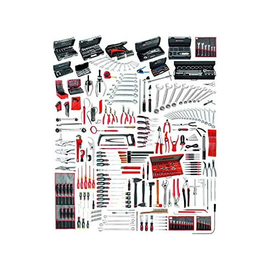 Sélection mécanicien 528 outils + servante 8 tiroirs + coffre 8 tiroirs ...