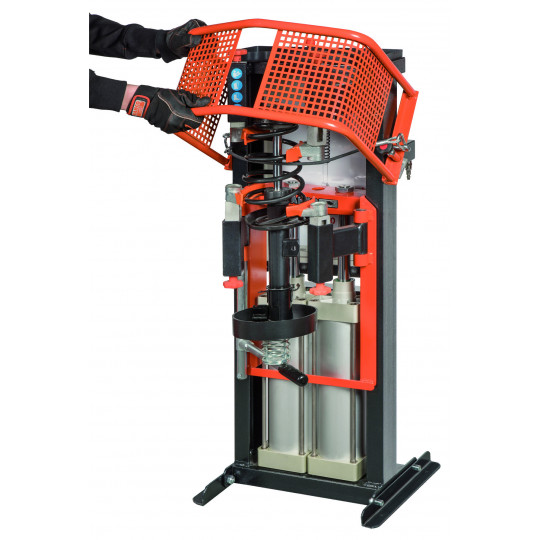 Compresseur de ressort double piston pneumatique avec grille de protection